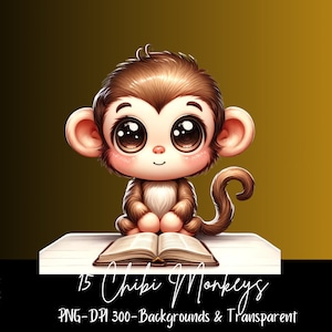 Chibi Monkey Clipart Bundle | Cute Animal PNG | Digital Download for ...