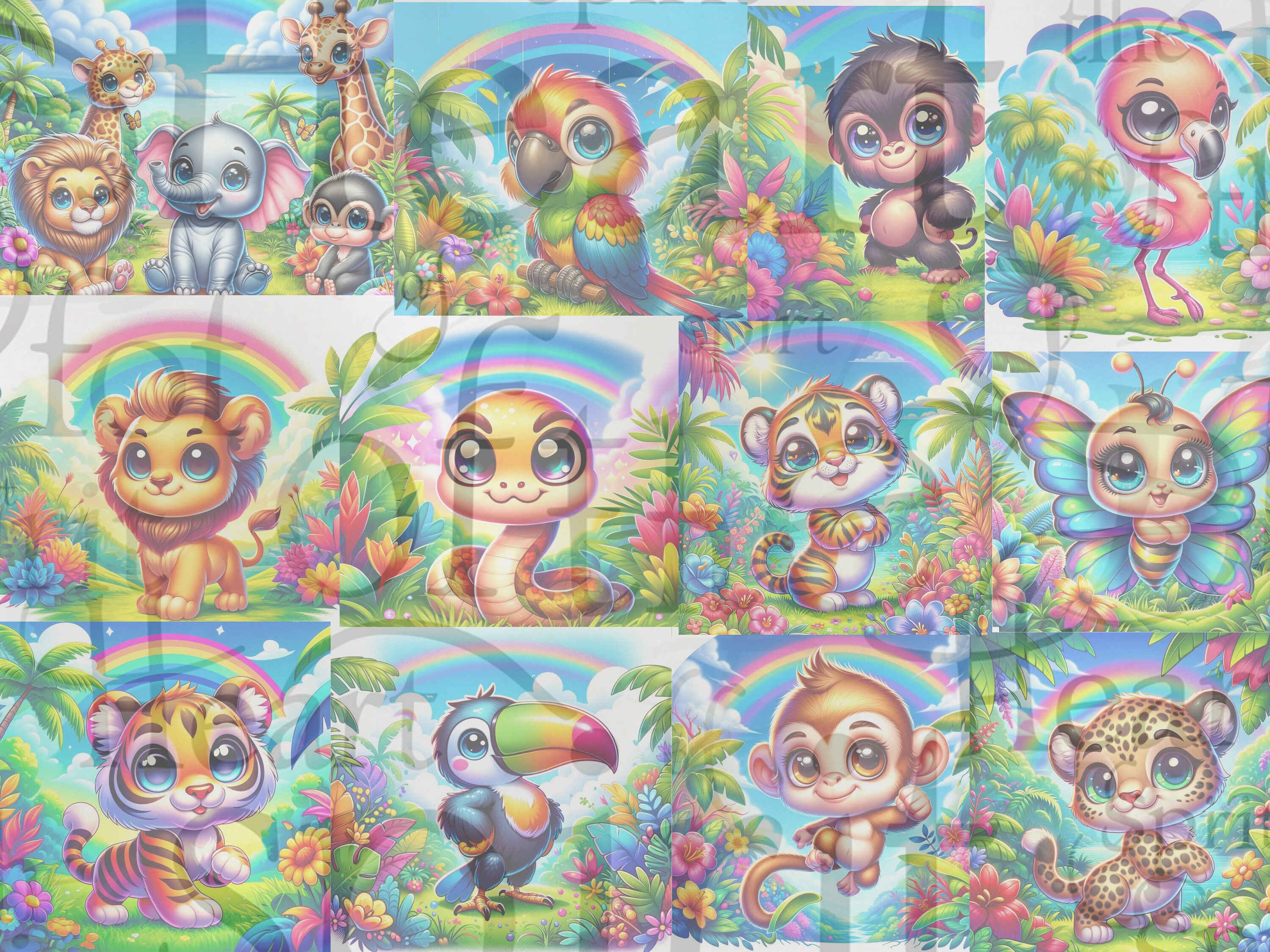 Chibi Jungle Animals Clipart Bundle 50 High-res 300 DPI PNG & TIFF ...