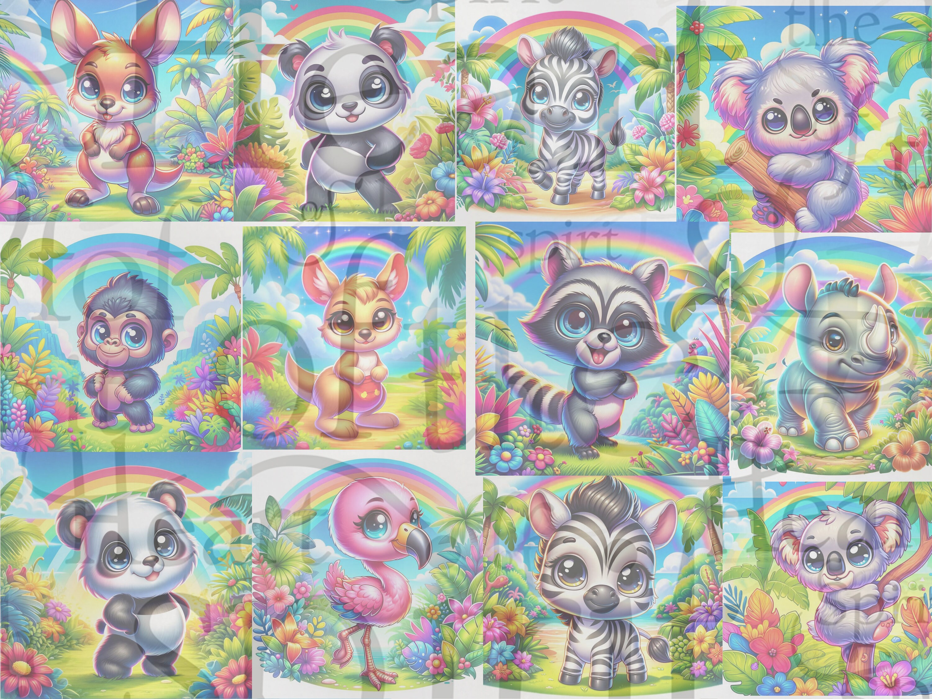 Chibi Jungle Animals Clipart Bundle 50 High-res 300 DPI PNG & TIFF ...