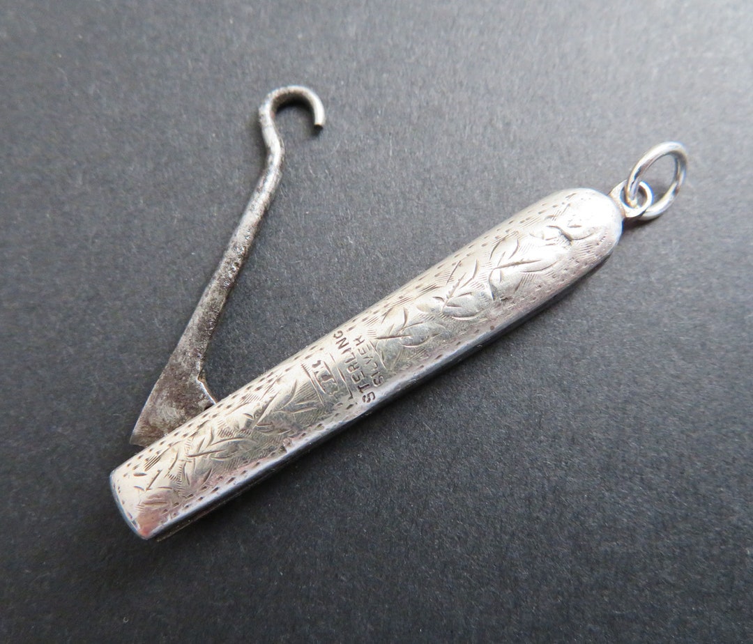 Victorian Miniature Silver Folding Button Hook, Chatelaine Glove Hook ...