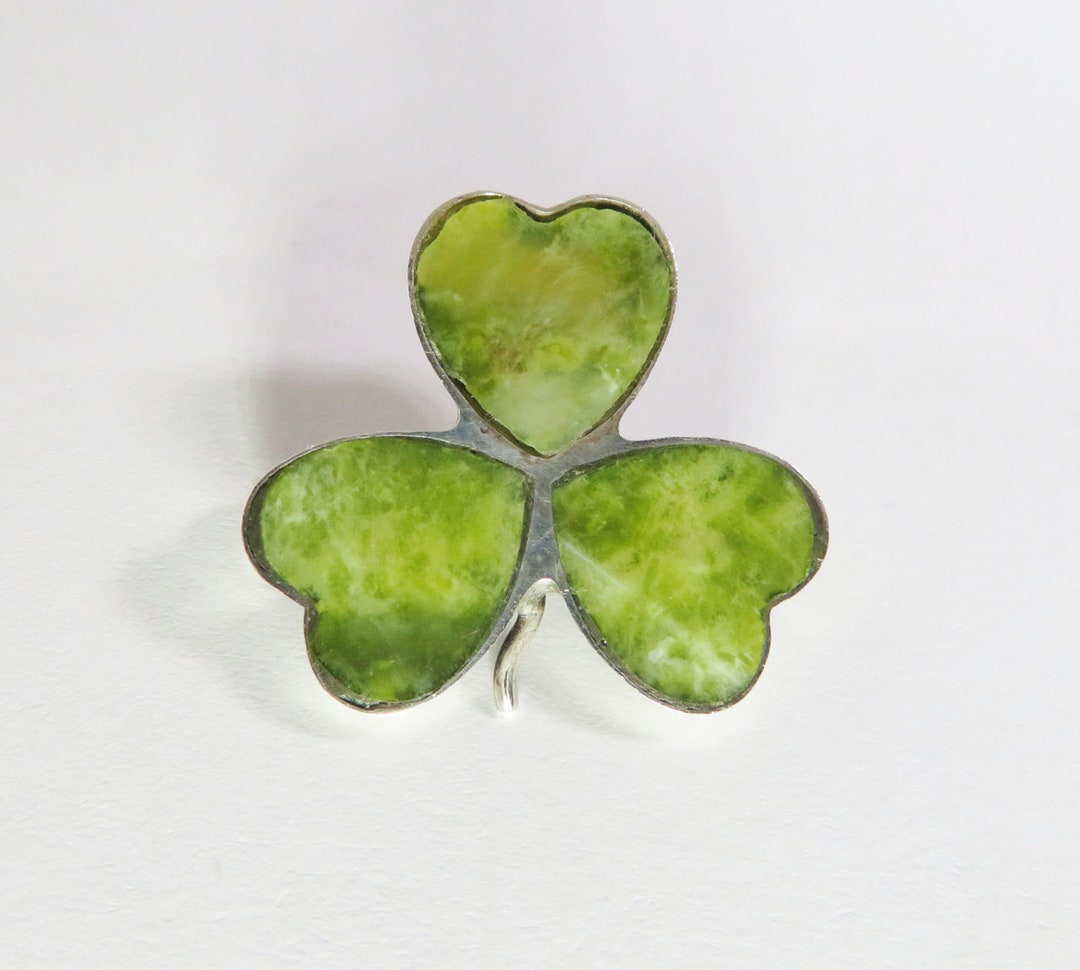 Sterling Silver Shamrock Brooch, Vintage Irish Connemara Marble Pin - Etsy