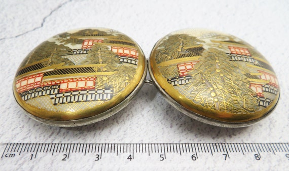Antique Japanese Satsuma Pottery Belt Buckle, Gold Pa… - Gem