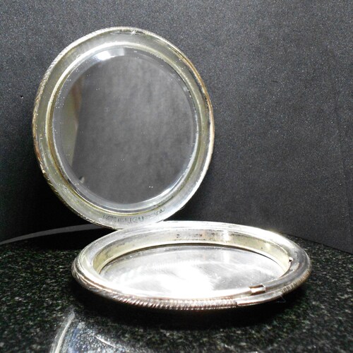 Vintage French Silver Plated Compact Mirror - Etsy