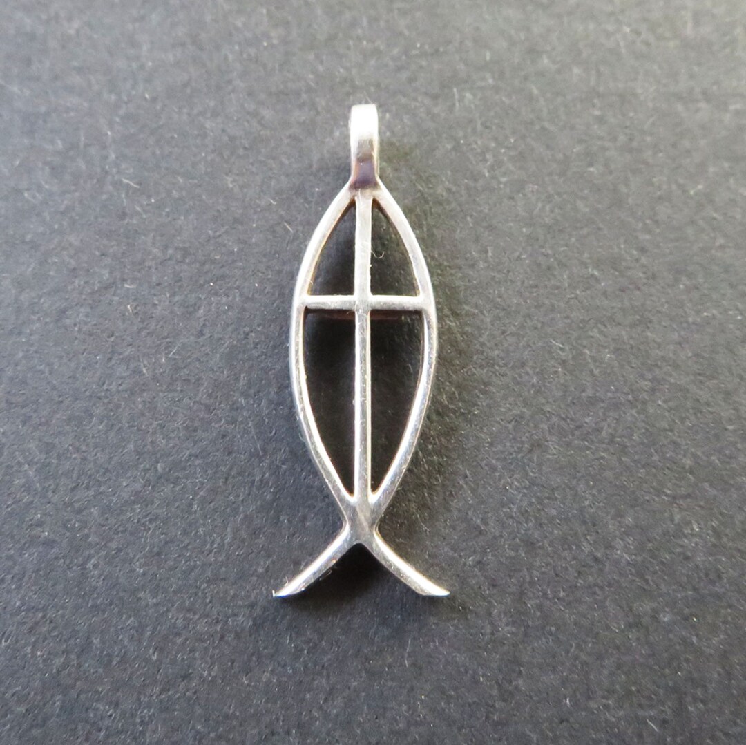 Vintage Silver Christian Fish, Cross Symbol, Minimalist Style - Etsy