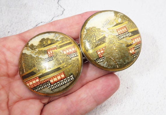 Antique Japanese Satsuma Pottery Belt Buckle, Gold Pa… - Gem