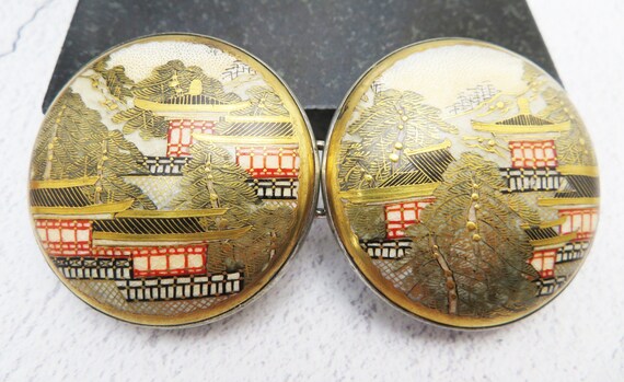 Antique Japanese Satsuma Pottery Belt Buckle, Gold Pa… - Gem