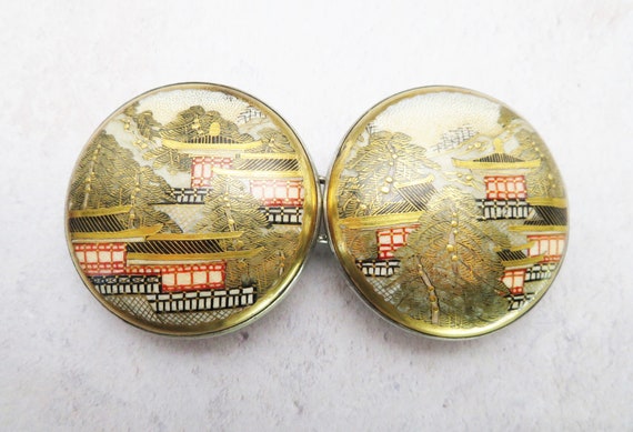 Antique Japanese Satsuma Pottery Belt Buckle, Gold Pa… - Gem