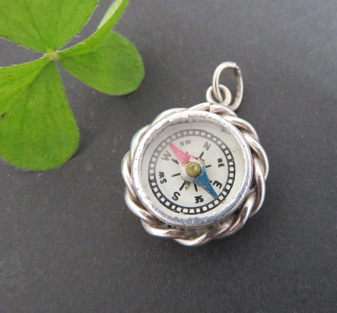 Antique Sterling Silver Compass Fob, Pendant - Etsy