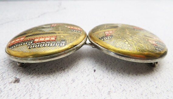Antique Japanese Satsuma Pottery Belt Buckle, Gold Pa… - Gem