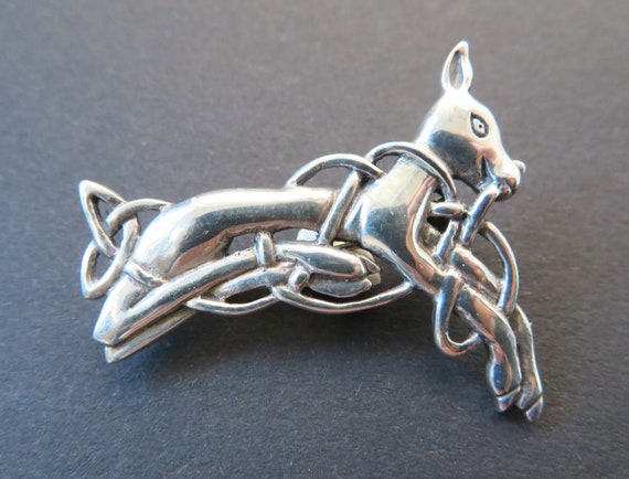 Celtic Knot & Deer Silver Brooch, Vintage Kit Heath 1… - Gem