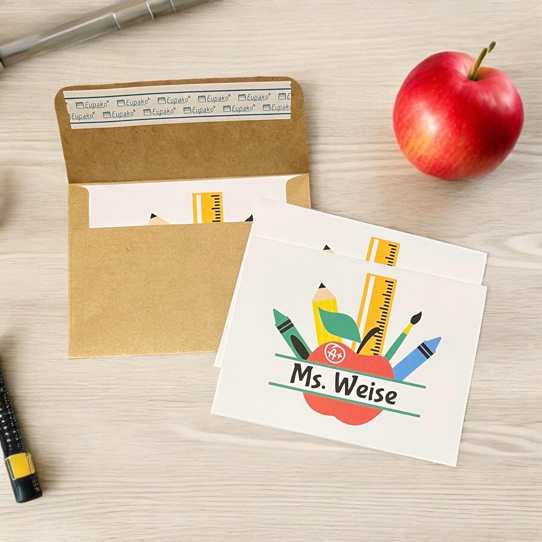 Personalized Folded Note Cards - Teacher Note Cards Set - Set of 12 ...