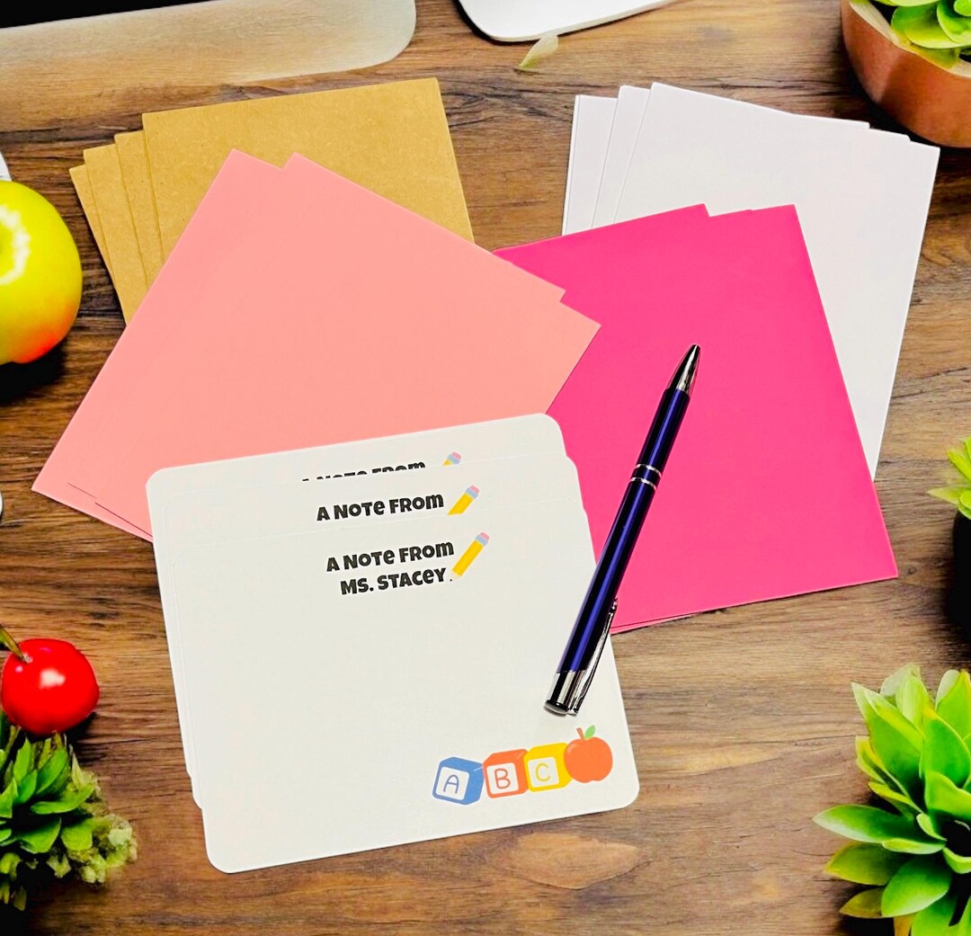 Personalized Teacher Note Cards Set, Set of 12 Thank You Notes ...