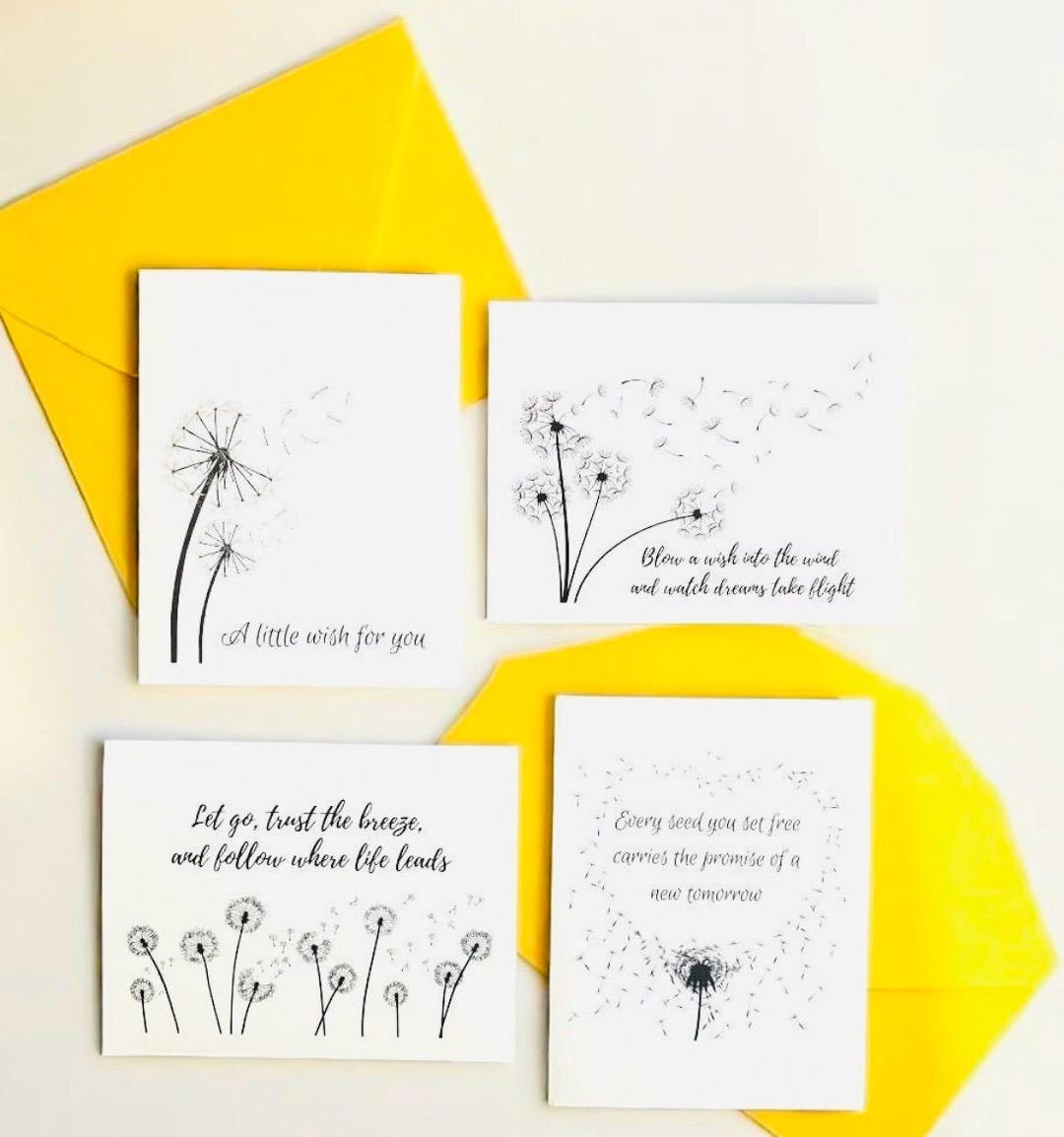 Set of 8 Dandelion Note Cards – A2 Folded Blank Cards With Quotes ...
