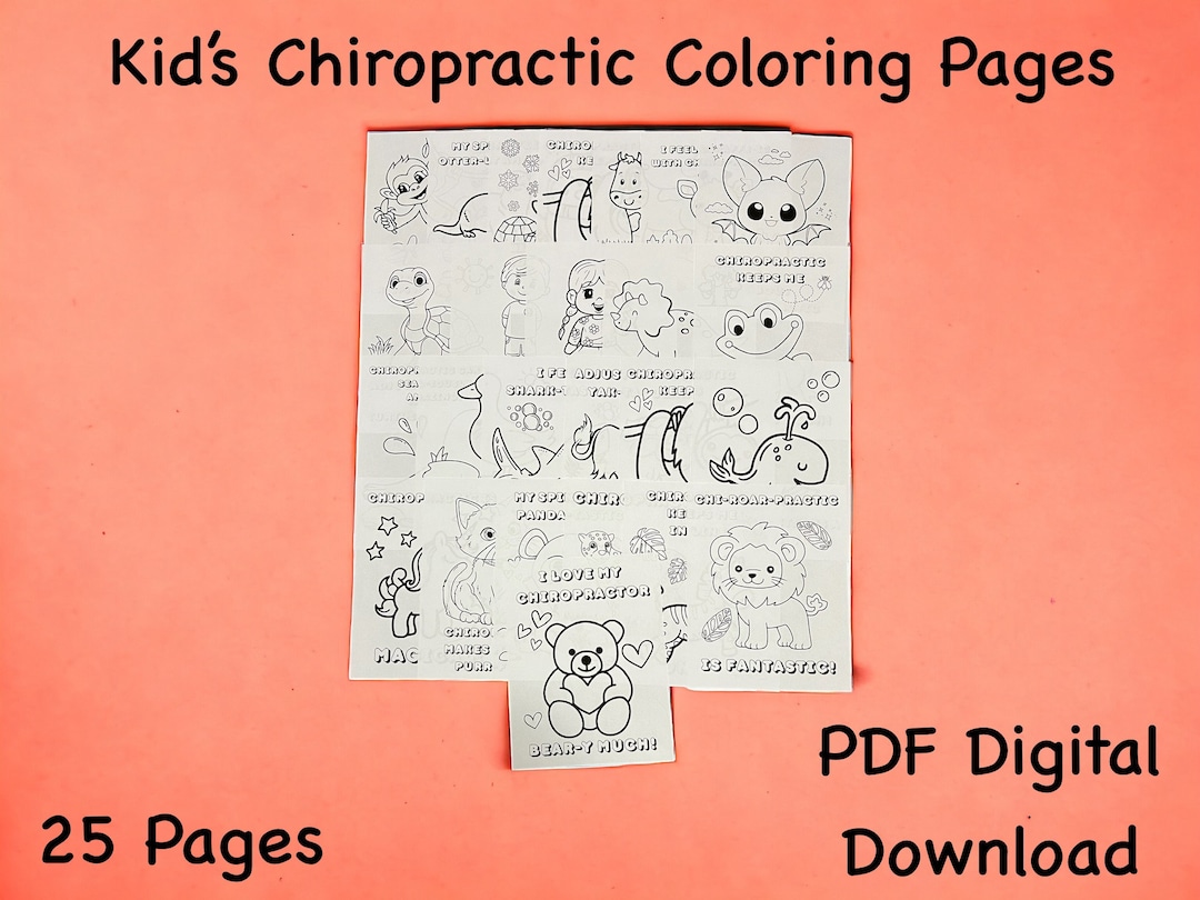 25 Printable Coloring Pages for Kids, Digital Chiropractic Color Pages ...