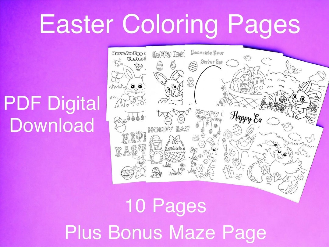 10 Printable Coloring Pages for Kids, Digital Easter Color Pages, PDF ...
