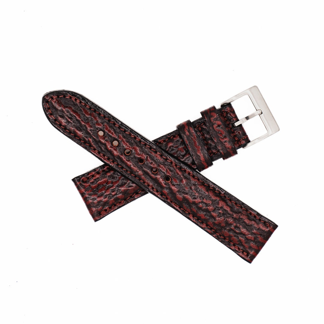 Genuine Black Cherry Shark Leather Handmade Watch Strap made in U.S.A ...