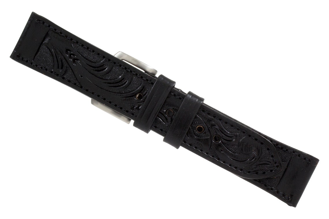 Black Hand Tooled Leather Watch Strap (handmade in Texas USA) - Etsy