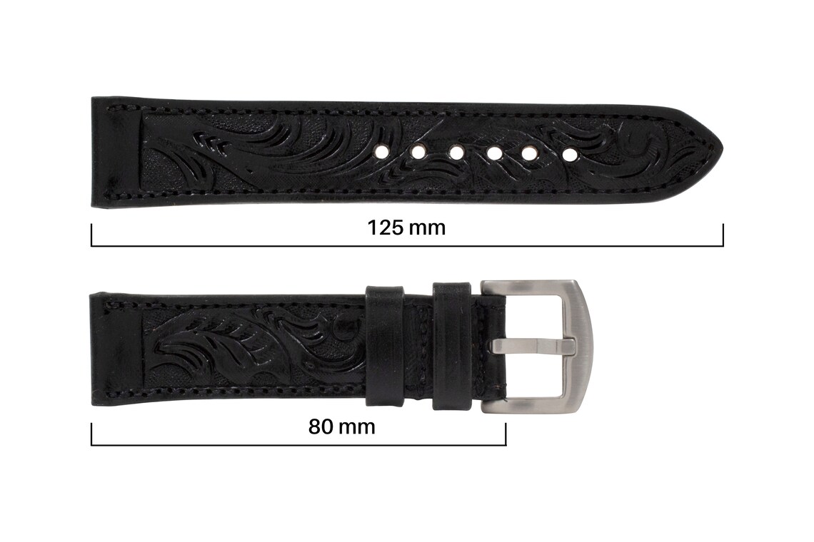 Black Hand Tooled Leather Watch Strap (handmade in Texas USA) - Etsy