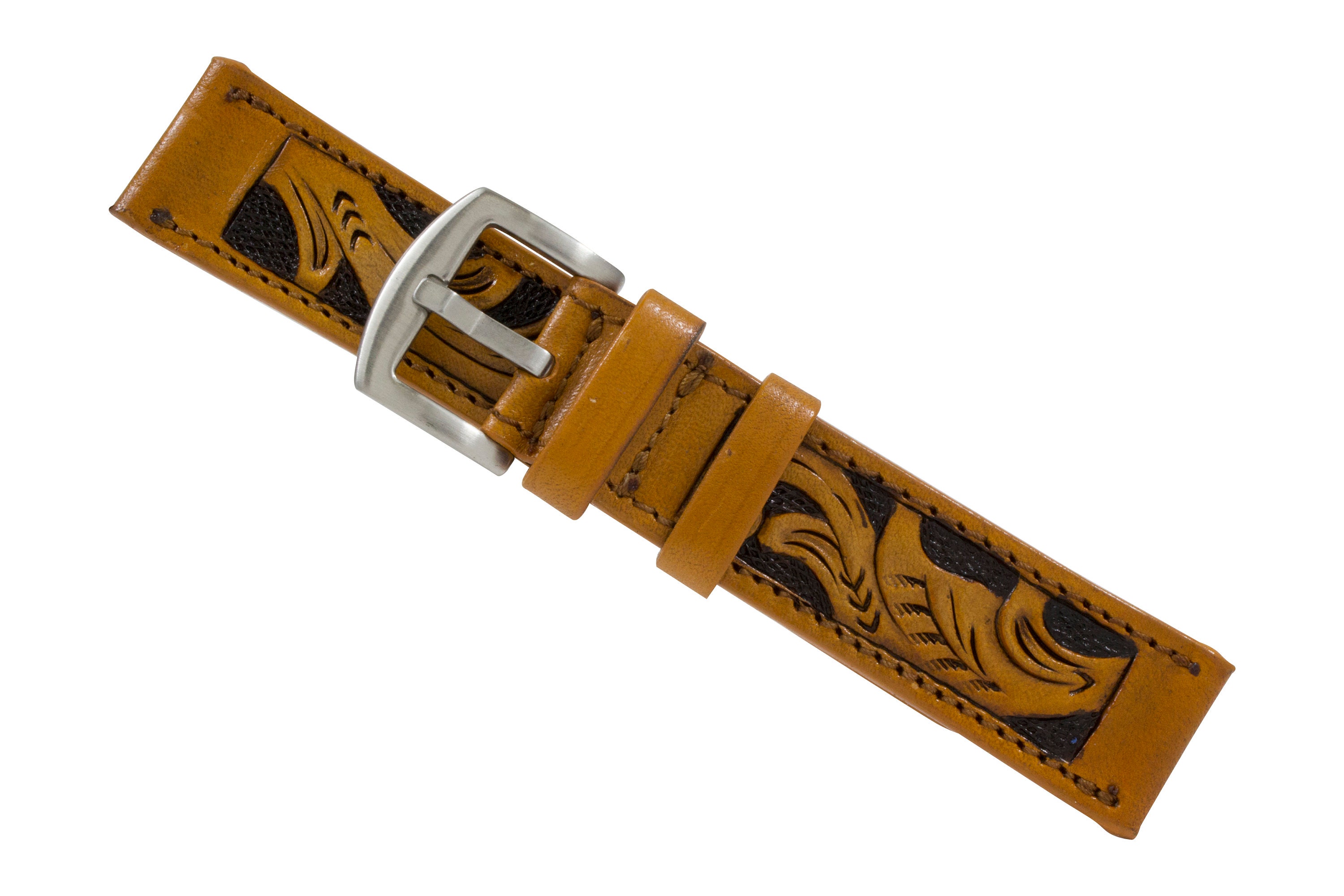 Tan Hand Tooled Leather Watch Strap handmade in Texas USA | Etsy