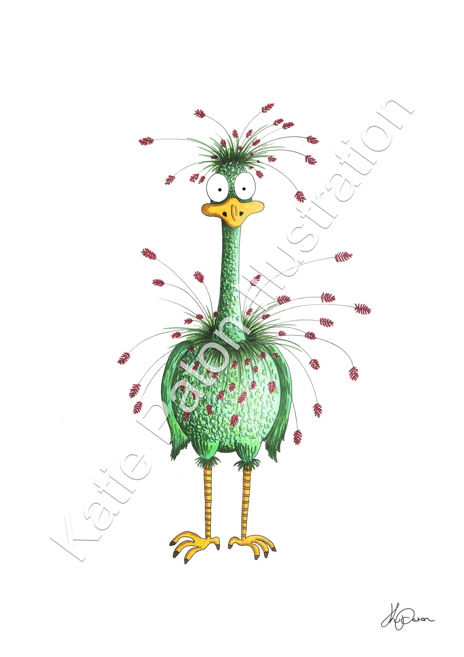 Green Bird Print - Etsy