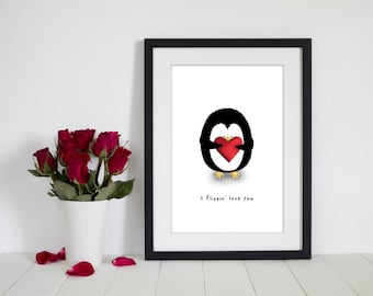 Penguin Love Vintage Illustration Printed on Old Book Page. - Etsy