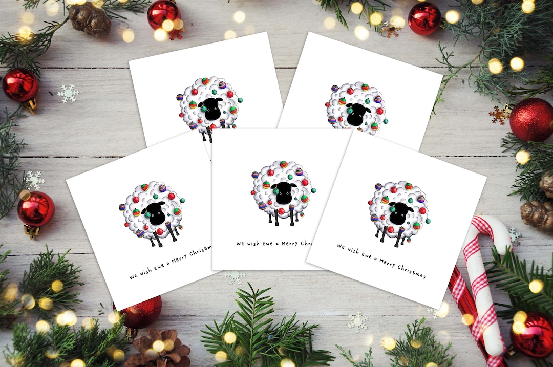 Pack of 5 Sheep Christmas Cards, Funny Animal Christmas Cards, Farm ...