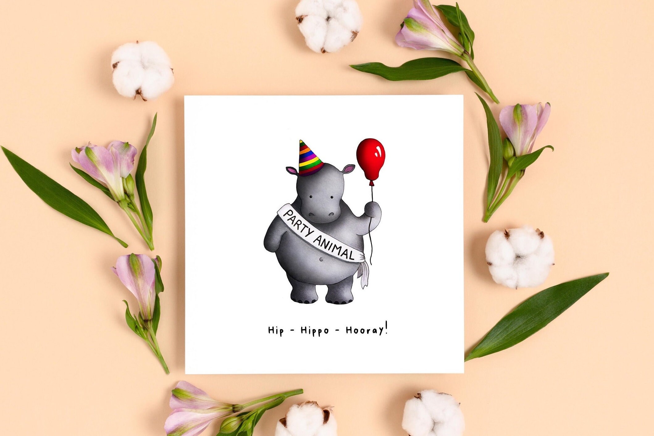Hippo Celebration Card Funny Birthday Card Animal Birthday - Etsy