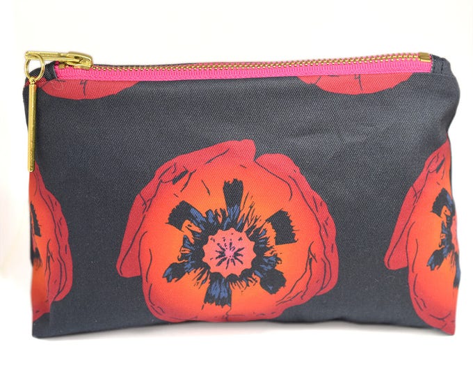 Navy POPPY POP Makeup Bag Navy Pink Orange With Pink YKK - Etsy