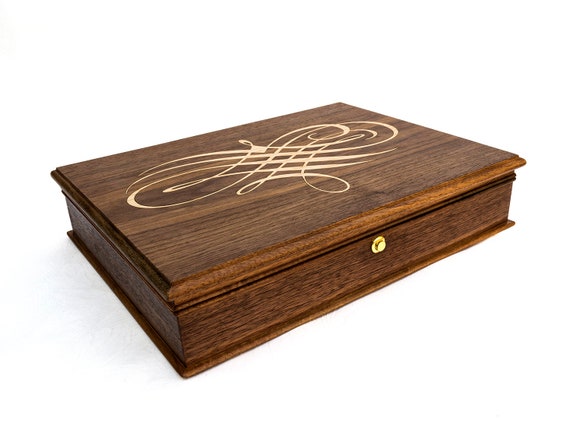 Large Walnut Wood Inlaid Document Box Memory Box - Etsy