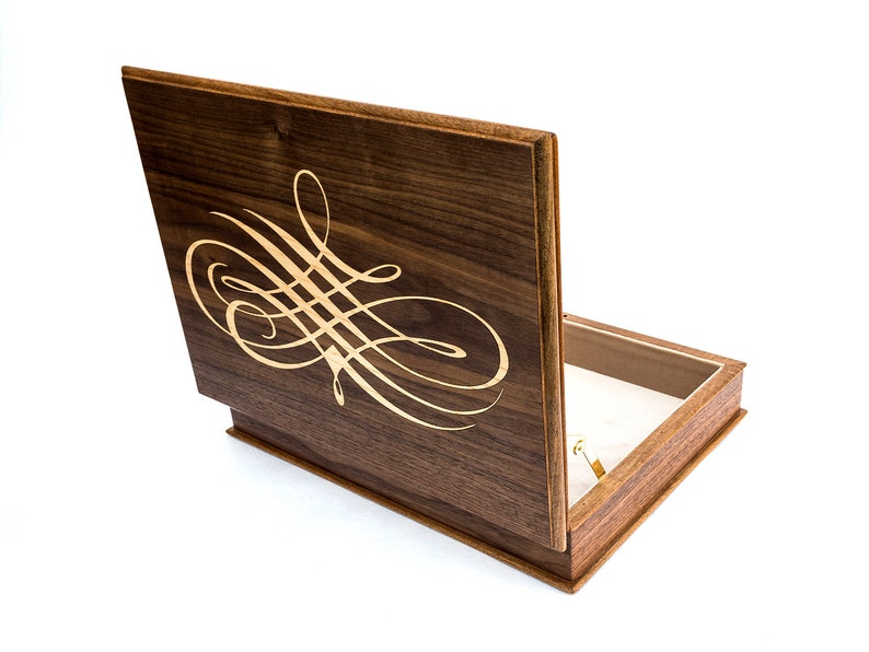 Large Walnut Wood Inlaid Document Box Memory Box - Etsy