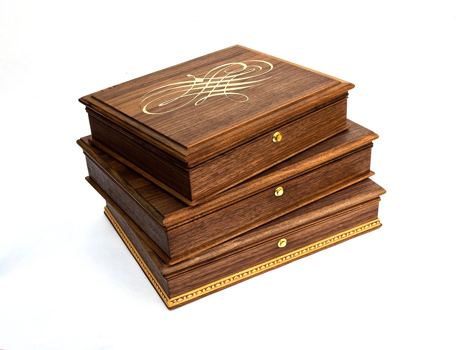 Walnut Wood Jewelry Box With Inlay - Etsy
