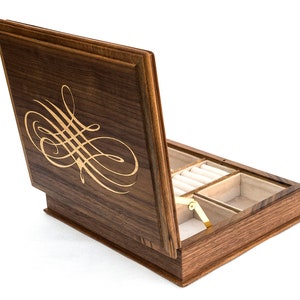 Walnut Wood Jewelry Box With Inlay - Etsy