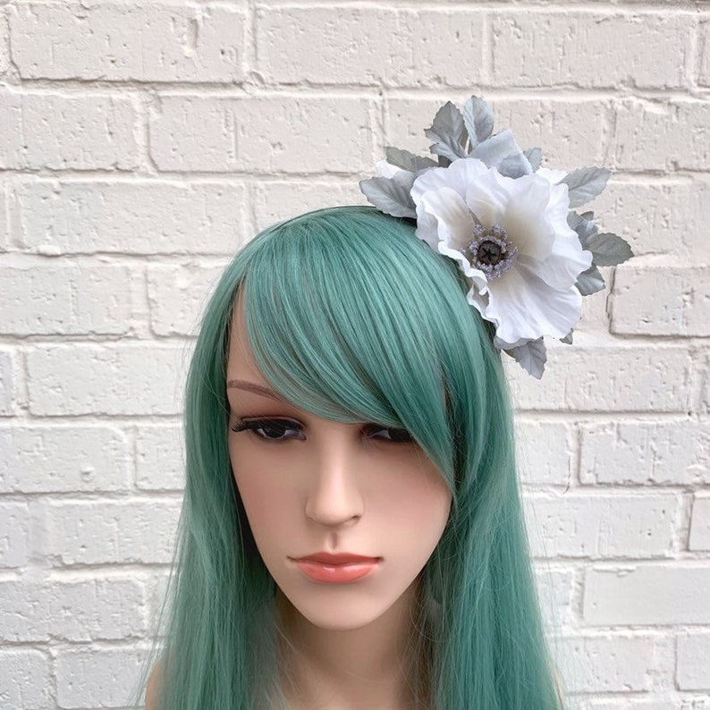 Poppy Hair Flower White Hair Accessory White and Grey White - Etsy