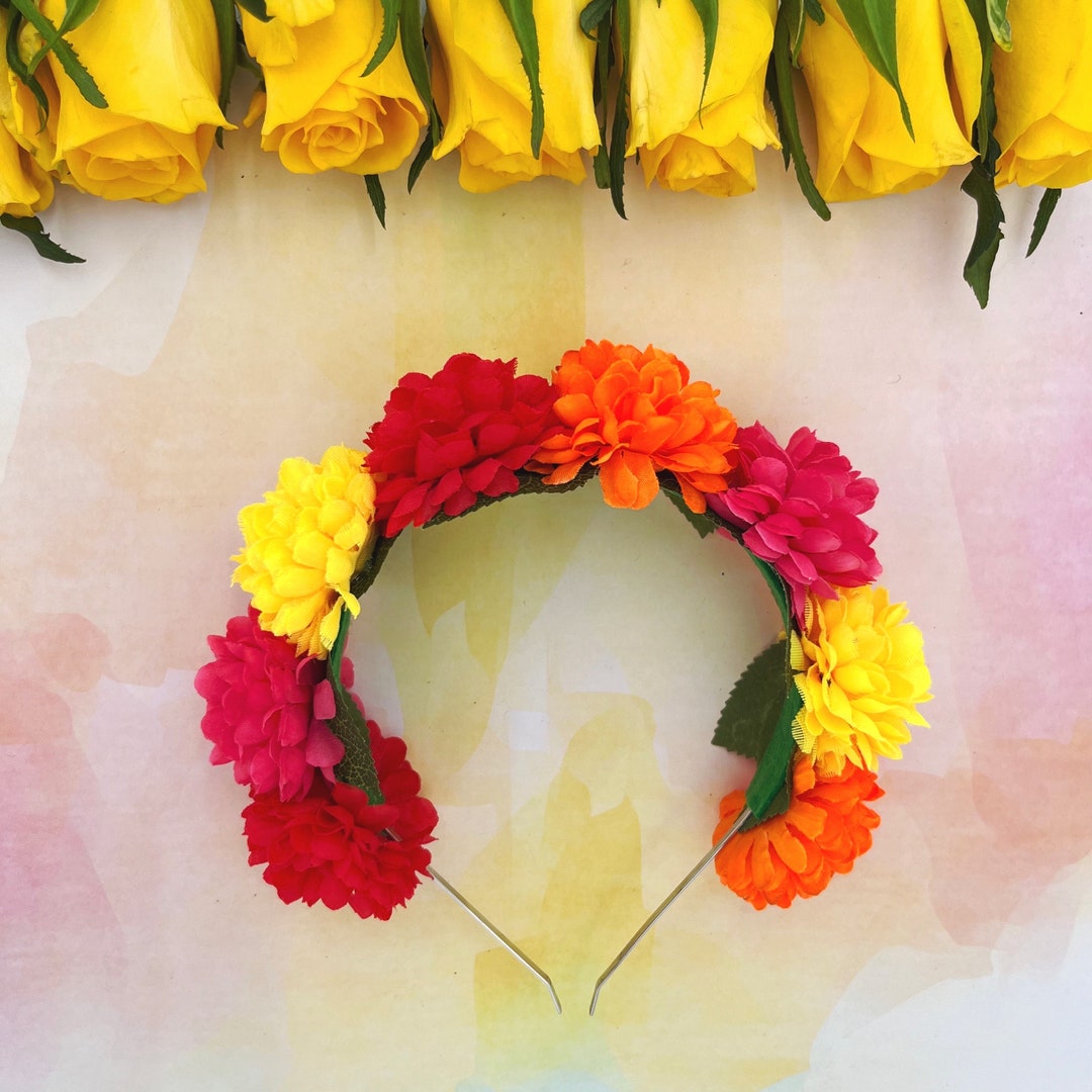 Red Orange Yellow Pink Flower Headband, Brightly Coloured Hair ...