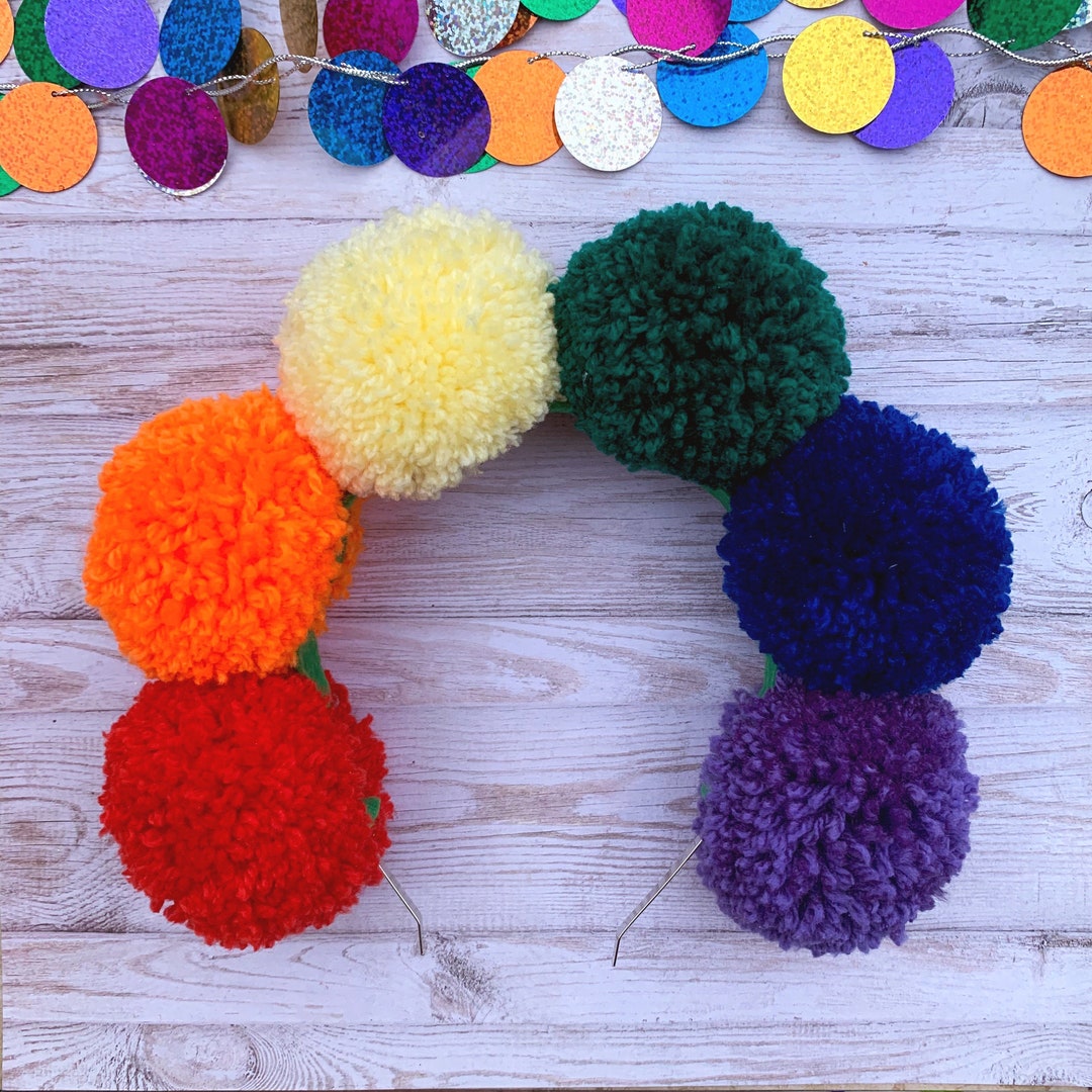Oversized Rainbow Headpiece, Multicoloured Pom Pom Headband, LGBTQ ...