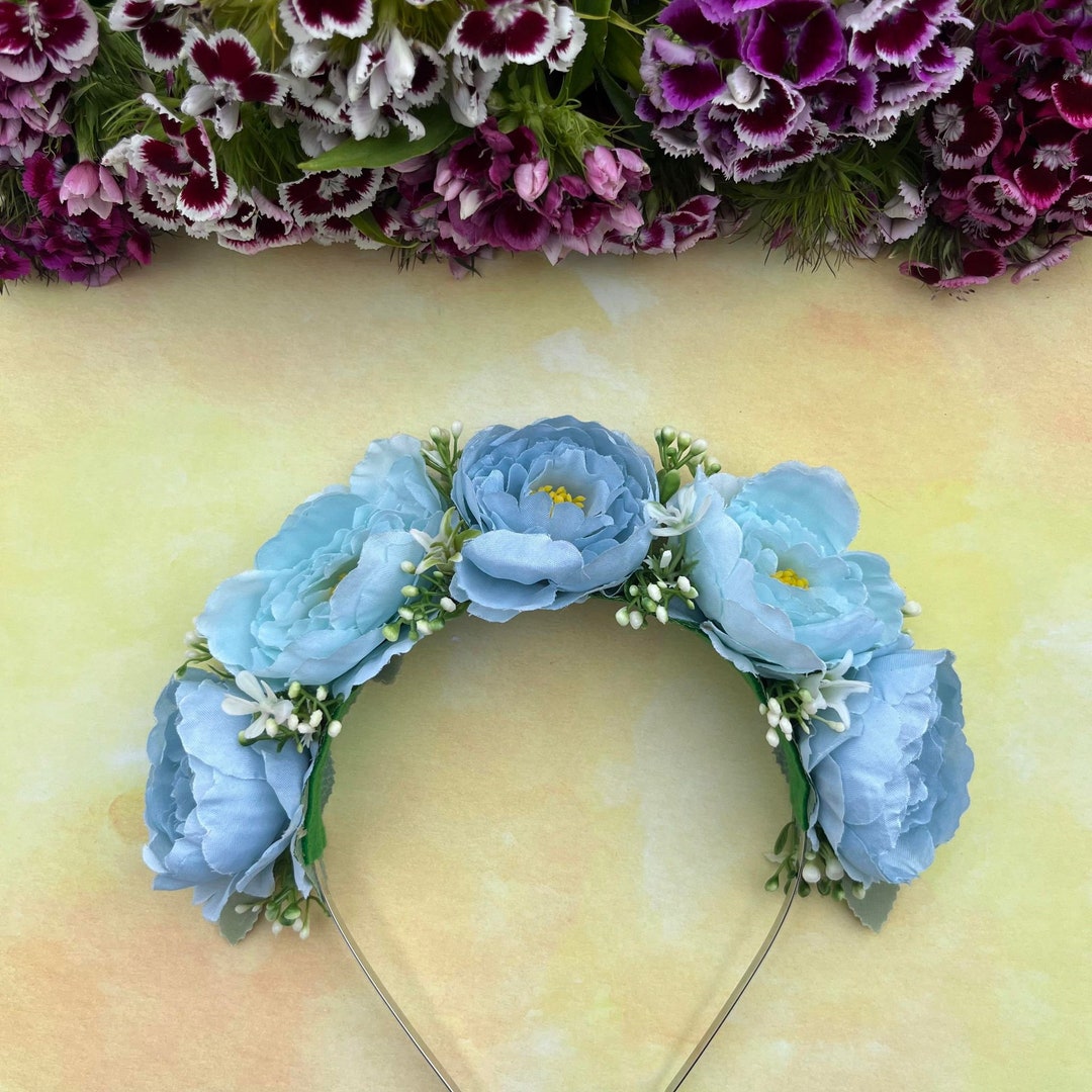 Blue and Green Flower Headband, Pastel Hair Wreath, Cornflower ...