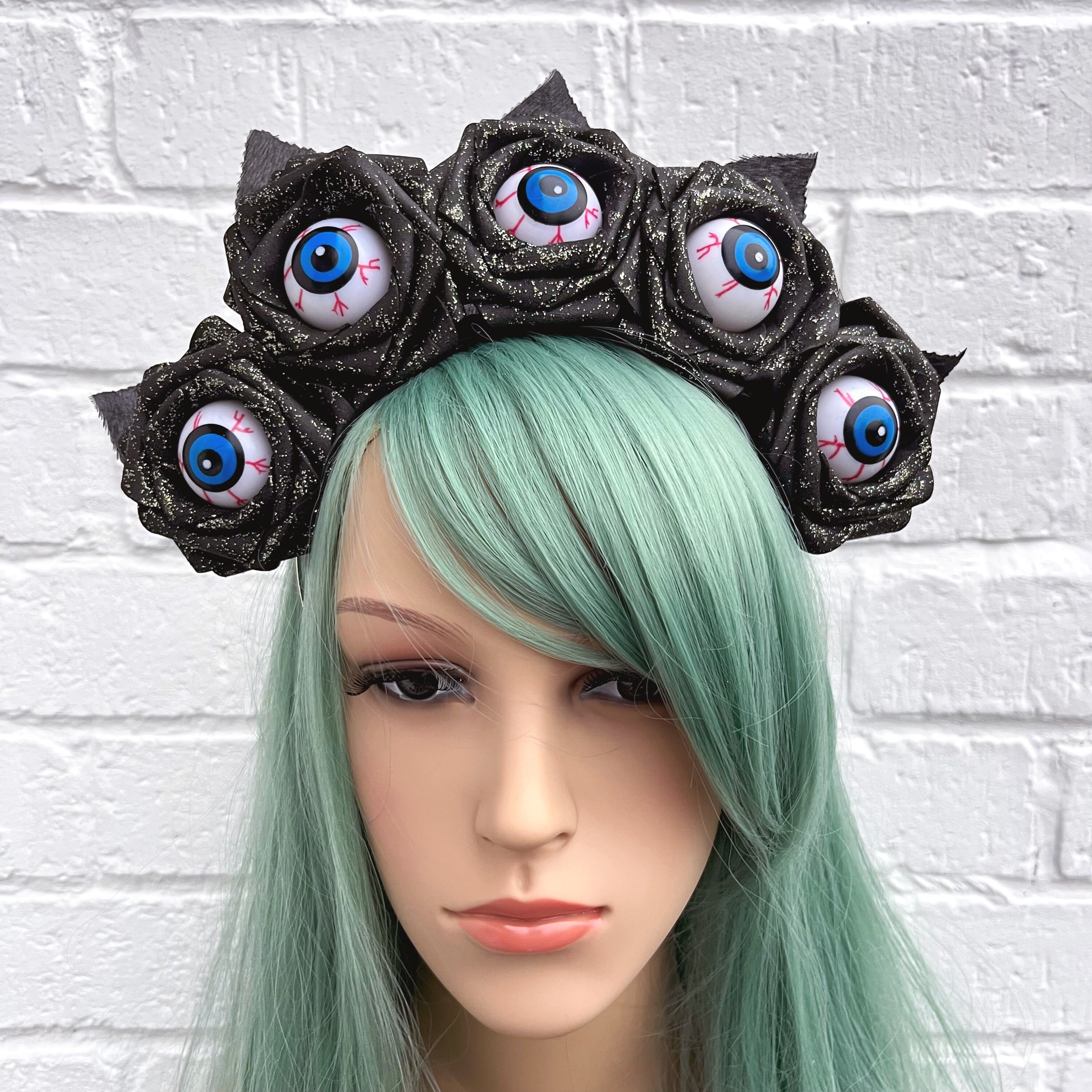 Black Rose Halloween Headband, Creepy Eyeball Hair Accessory, Glitter ...
