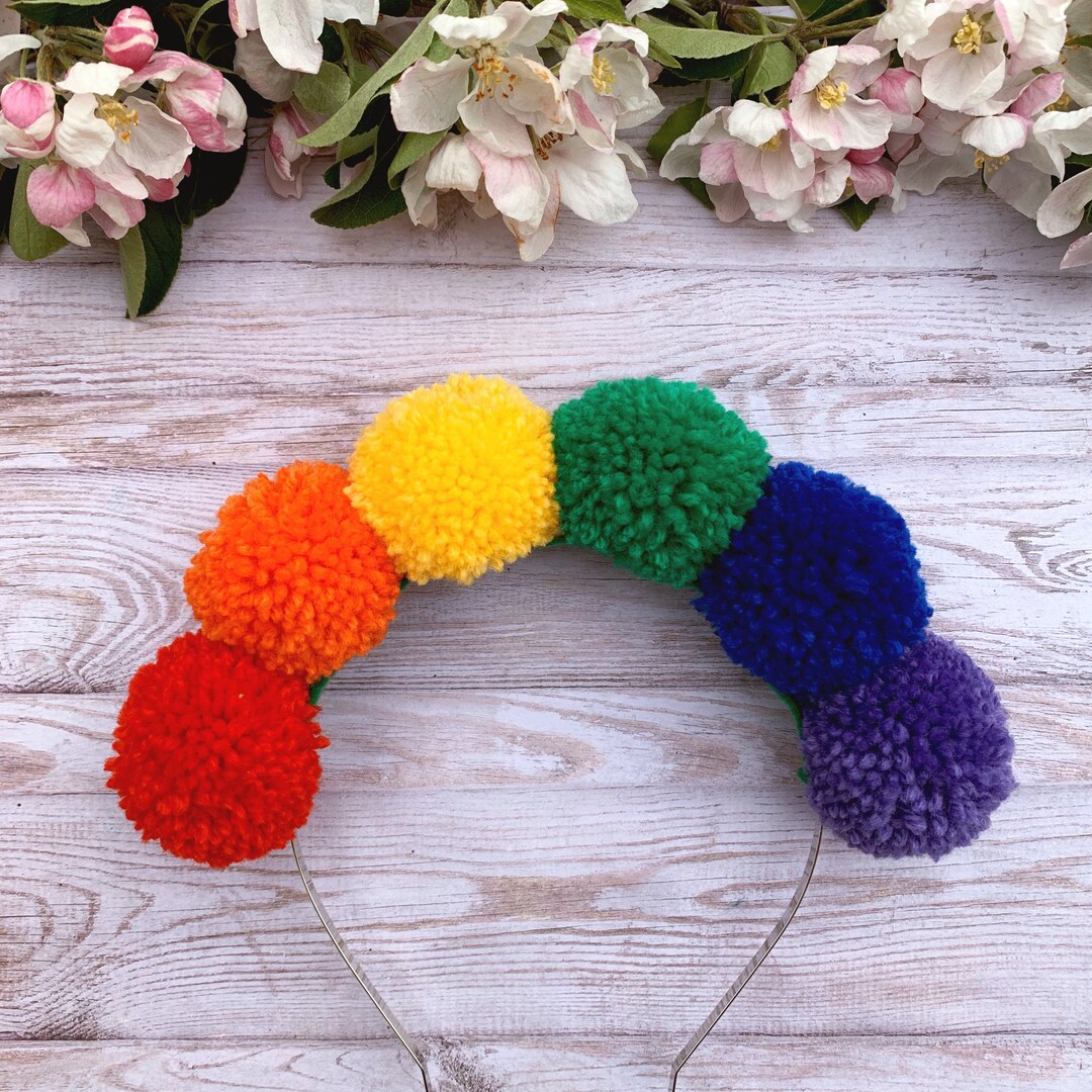 Rainbow Headband Pom Pom Headband LGBTQ Pride Rainbow Pom - Etsy