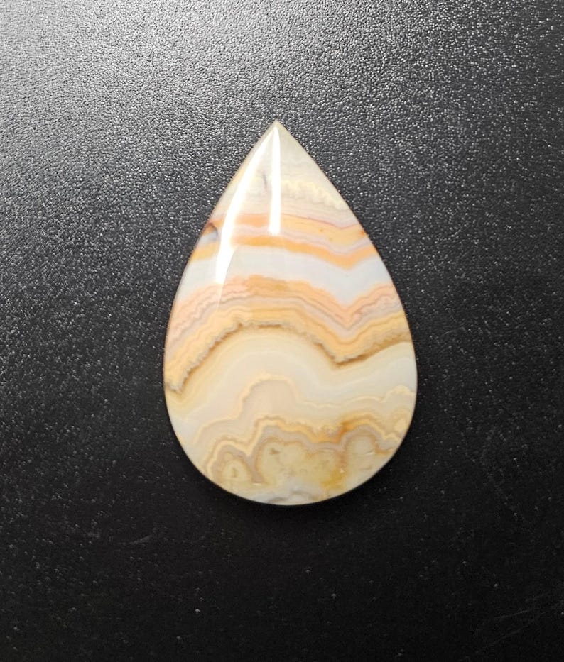Tear Drop Shaped Lace Agate Cabochon Neutral and Yellow Tones Beautiful ...
