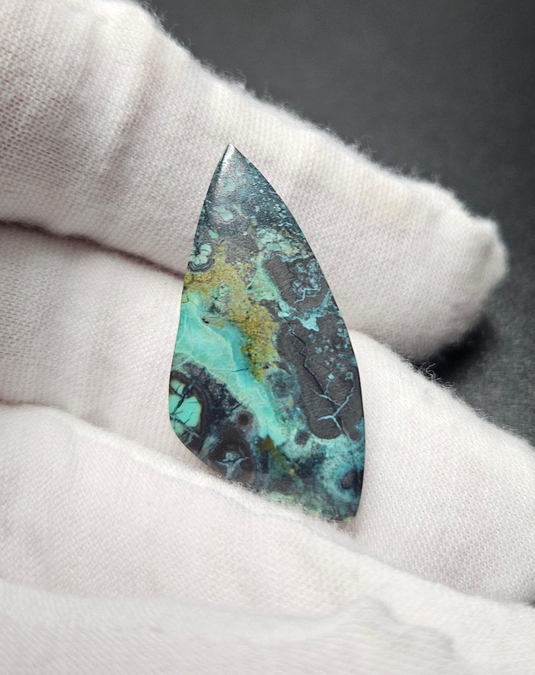 Cabujón triangular de crisocola y psilomelana, material raro, hermoso ...