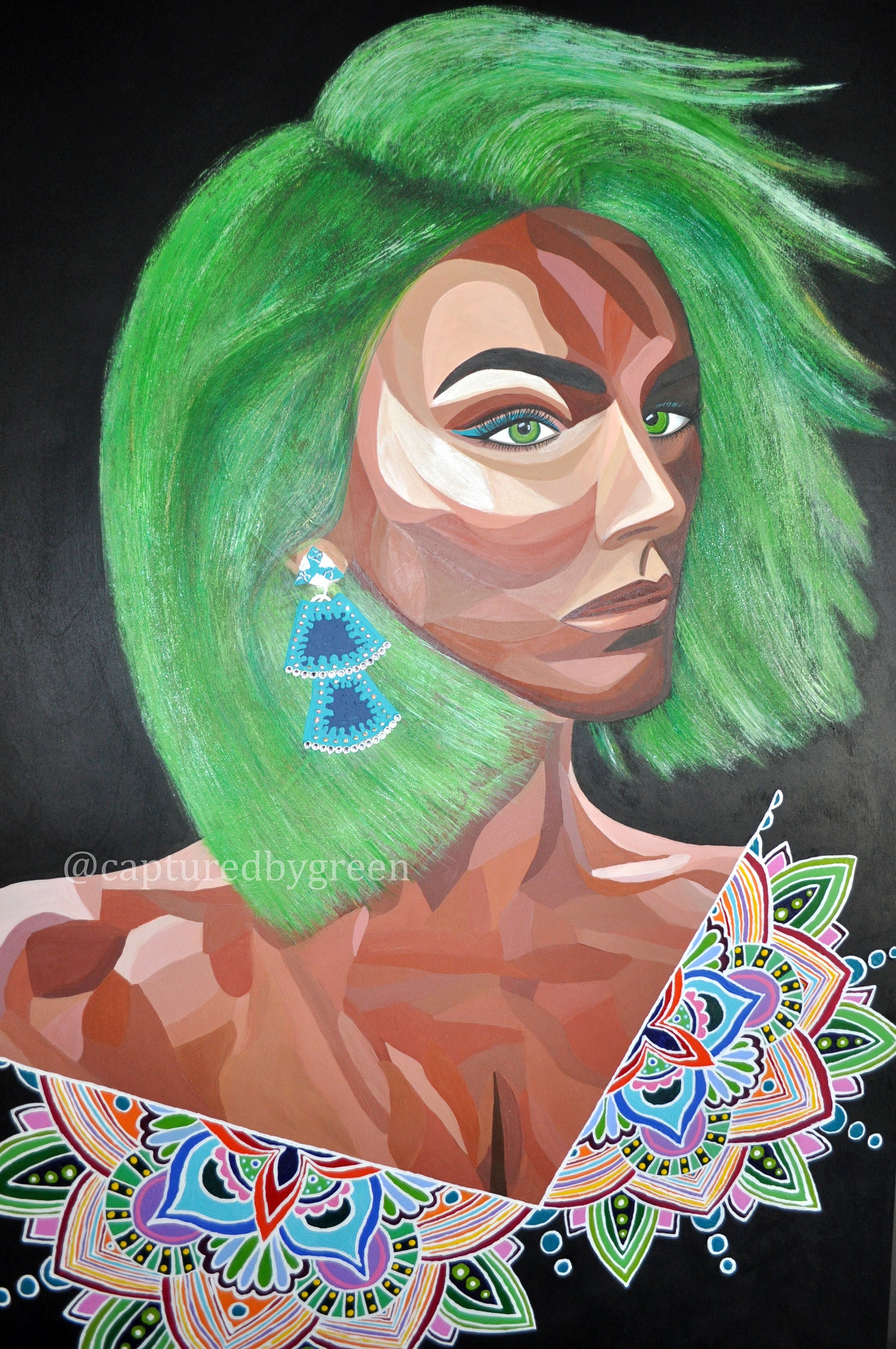 Female Portrait Green Painting 24x48 Nature Woman Inspired Abstract ...