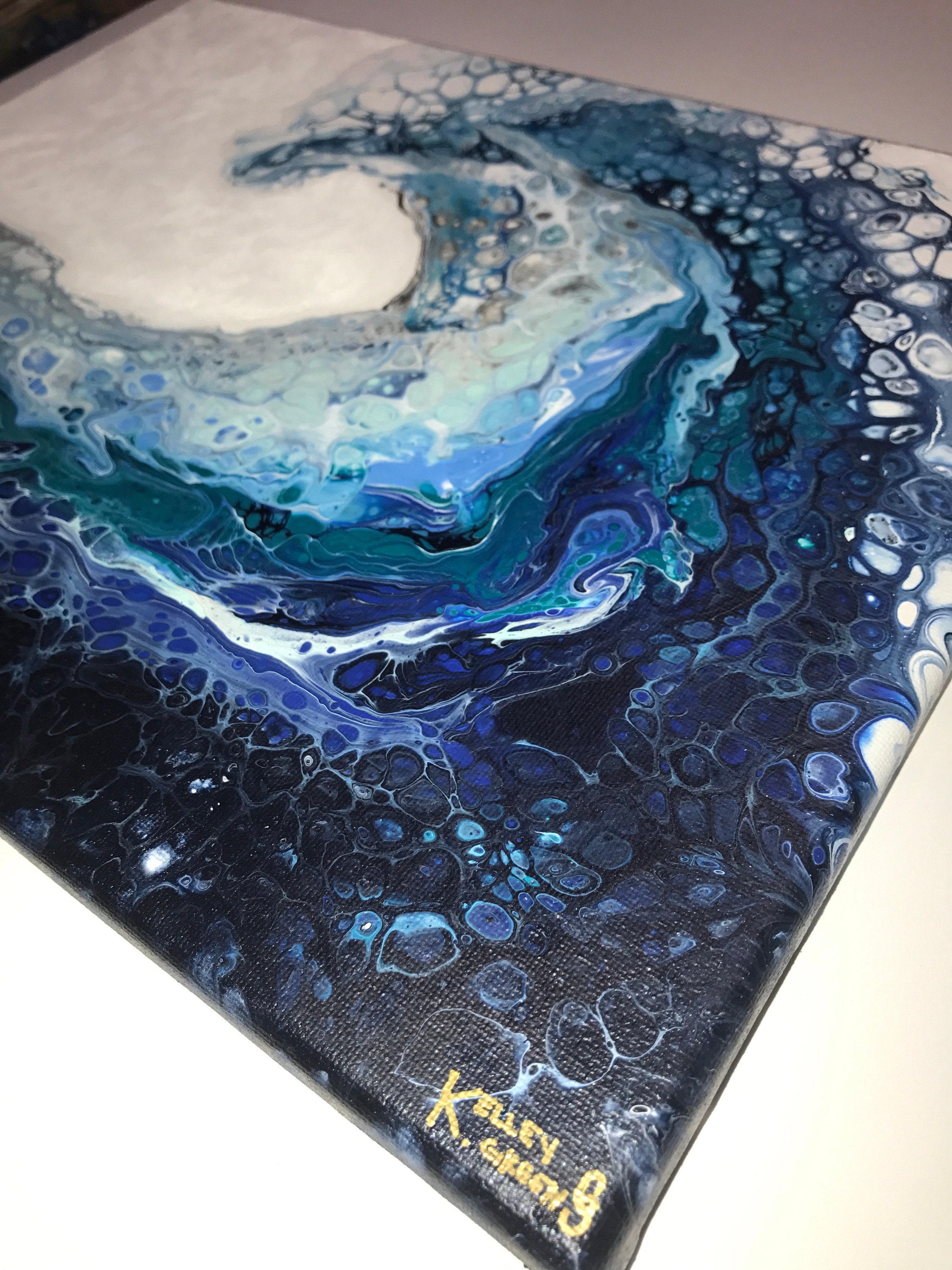 DEEP TROPICS Ocean Inspired Wave Acrylic Fluid Painting on - Etsy