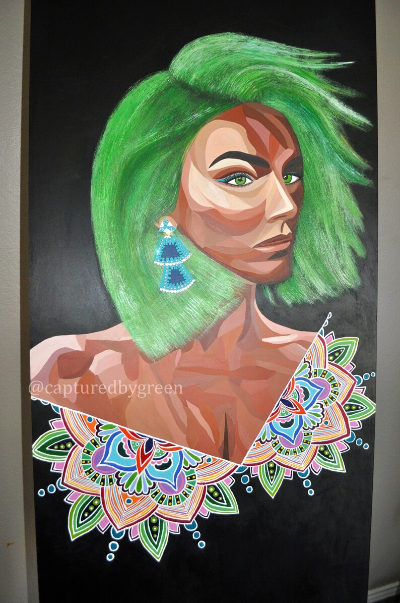 Female Portrait Green Painting 24x48 Nature Woman Inspired - Etsy