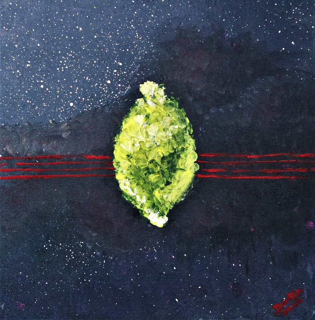 Abstract Acrylic Painting Cosmic Lemon Red Yellow Blue Sky Nature ...