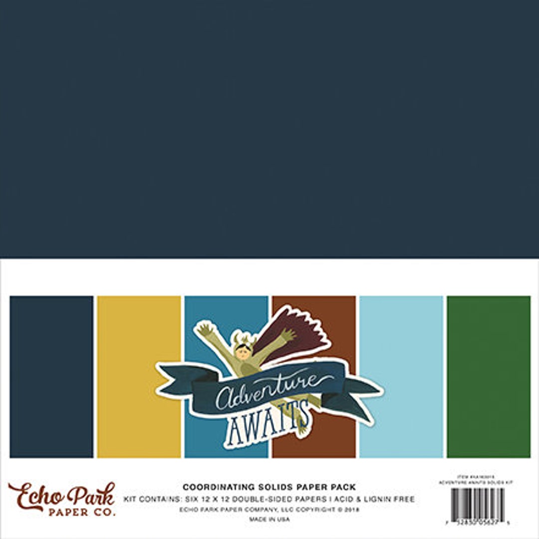 Echo Park Adventure Awaits Coordinating Solids Paper Pack, Ephemera Die ...