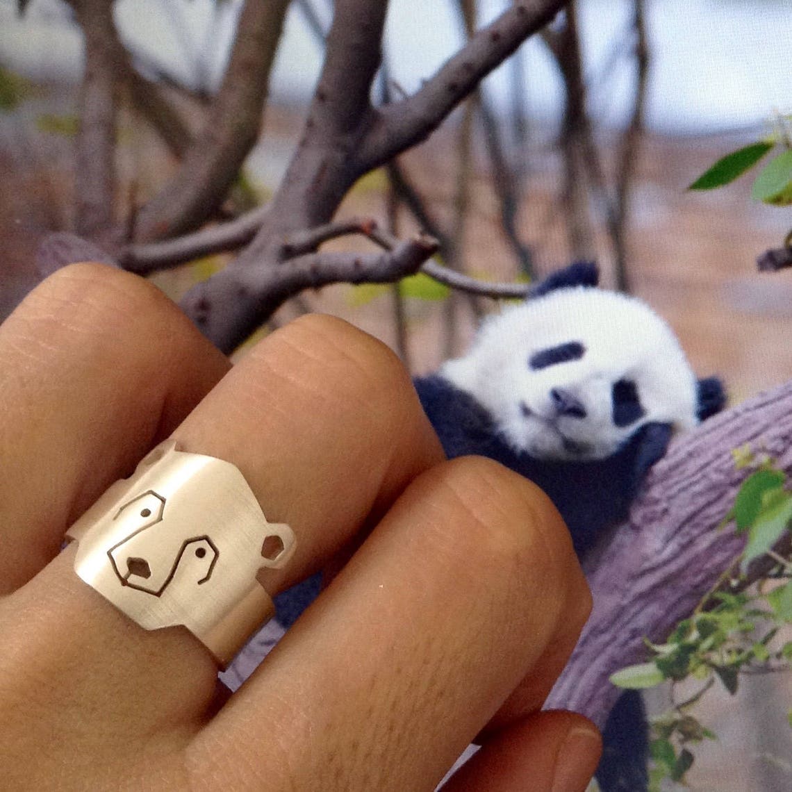Panda bear in adjustable ring adjustable panda bear ring in | Etsy