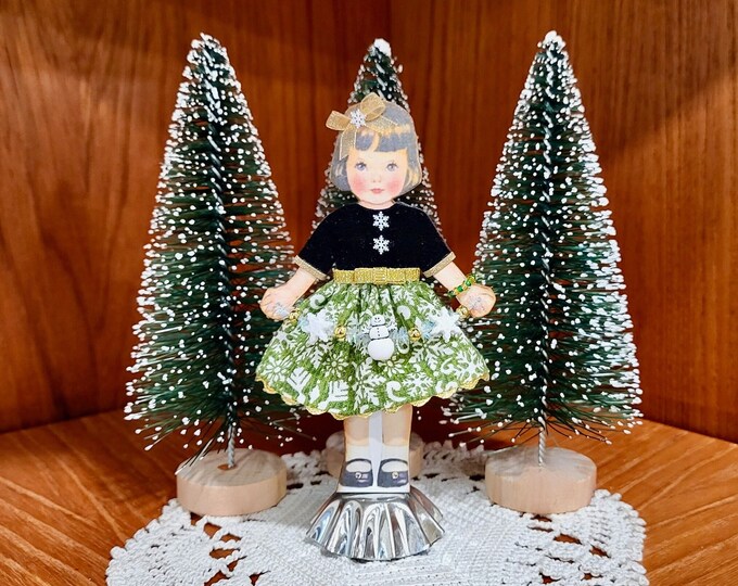 Christmas Paper Doll, Mixed Media Paper Doll, Christmas Decor - Etsy