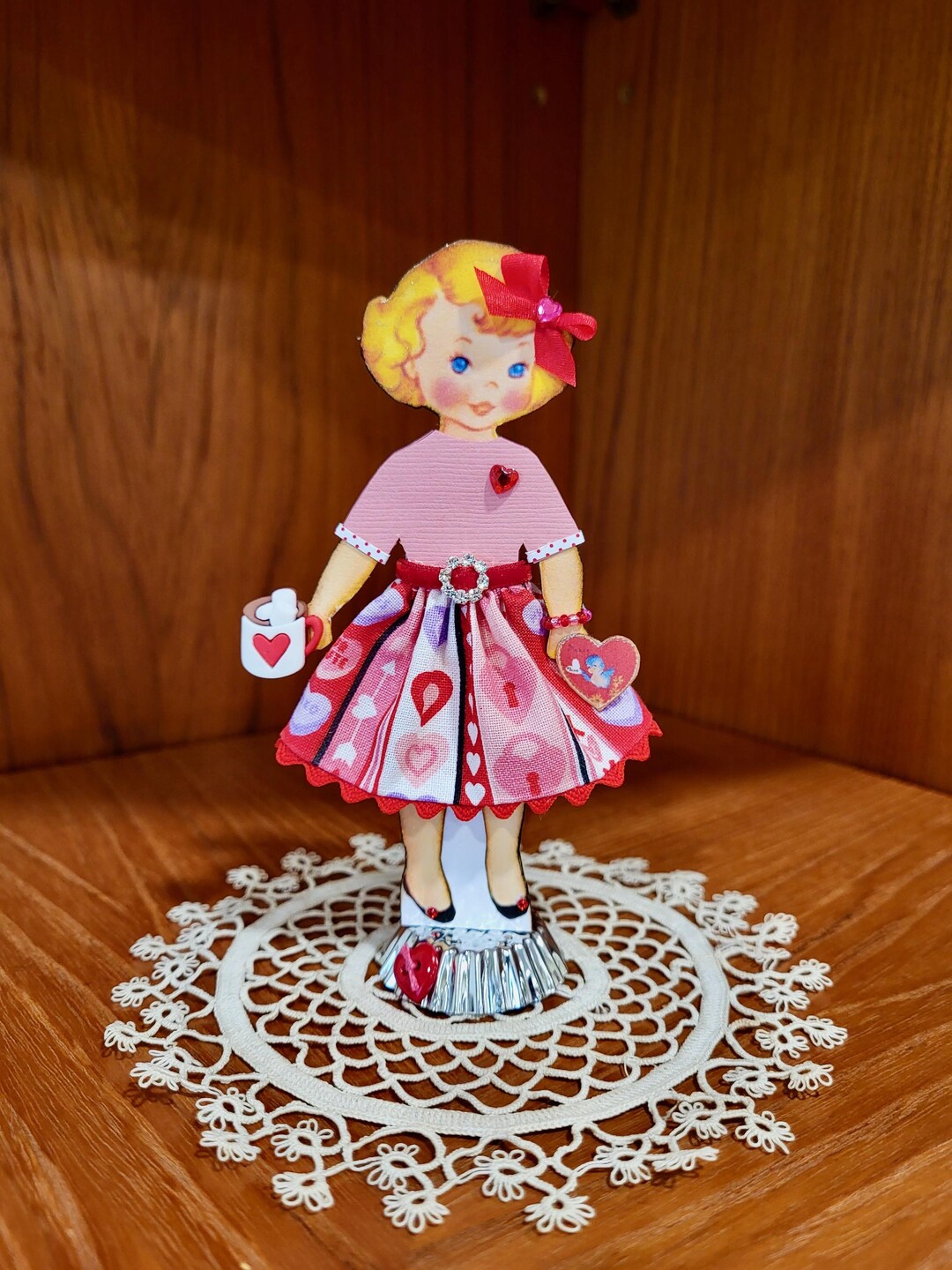 Valentine Paper Doll, Handmade Paper Doll, Valentine Tart Tin ...