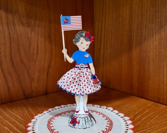 Handmade Patriotic Paper Doll, Fourth of July Paper Doll, Memorial Day ...