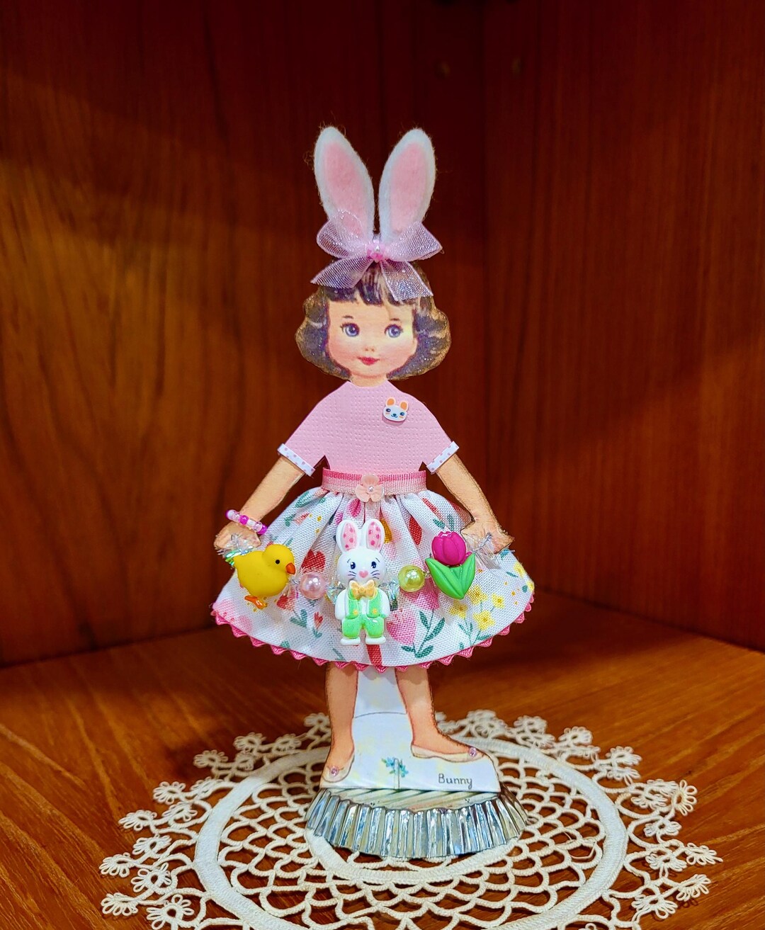 Handmade Easter Paper Doll, Altered Paper Doll, Easter Decor, Easter ...